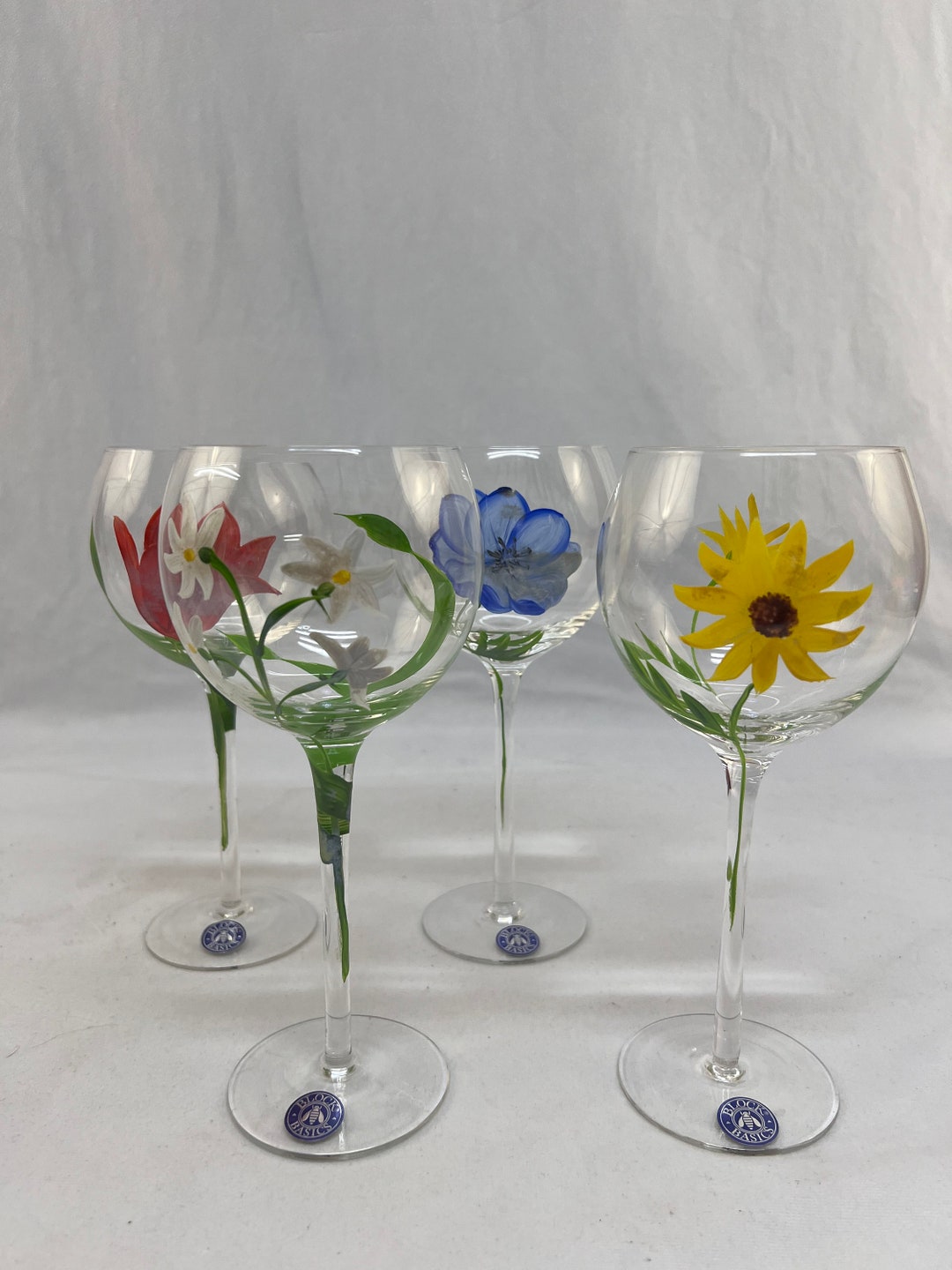 Blocks Basics Hand Painted Floral Wine Glasses - NIB - Etsy