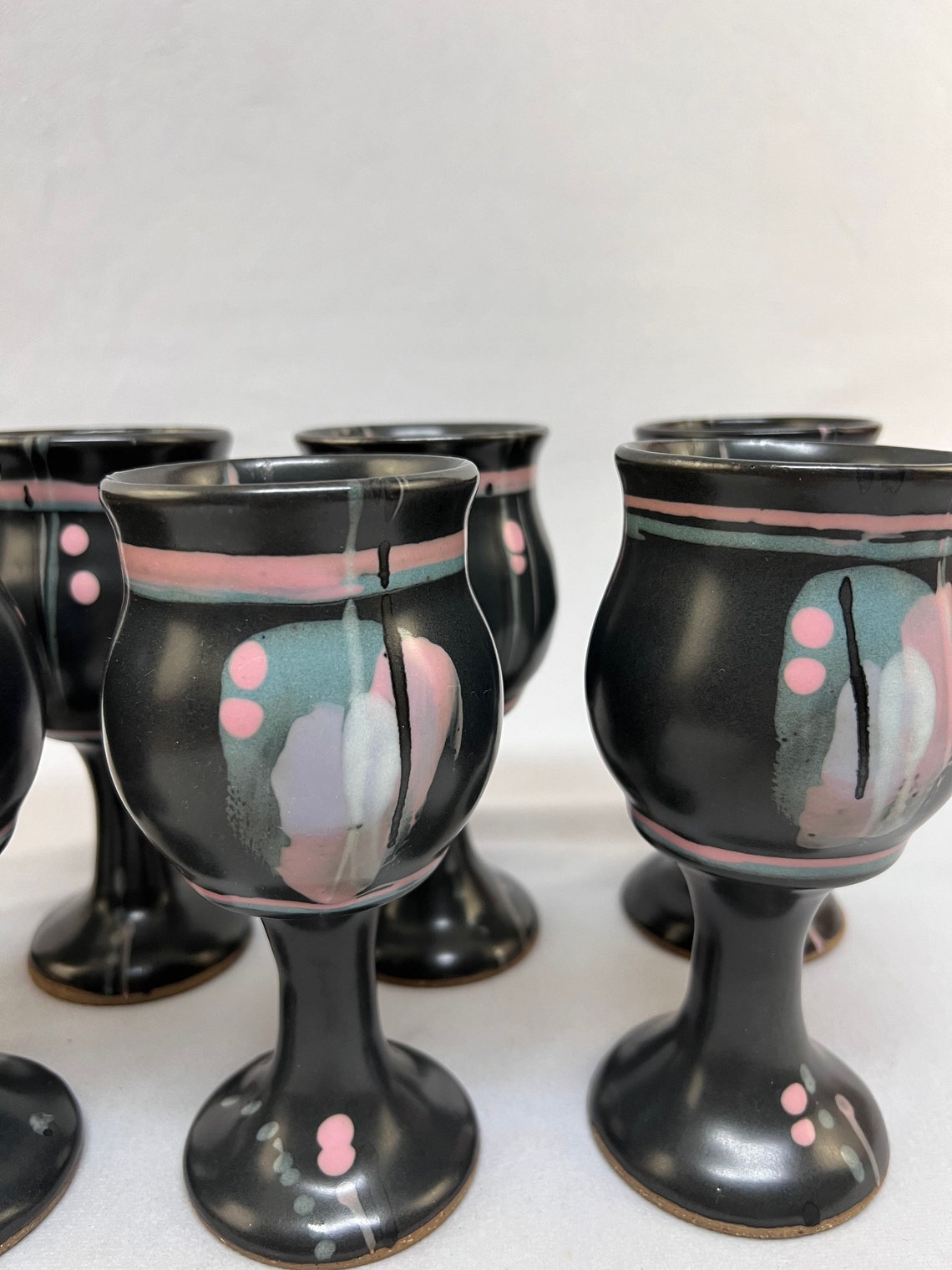 Hand Painted Grey Ceramic Goblets - Set of 7 - Etsy