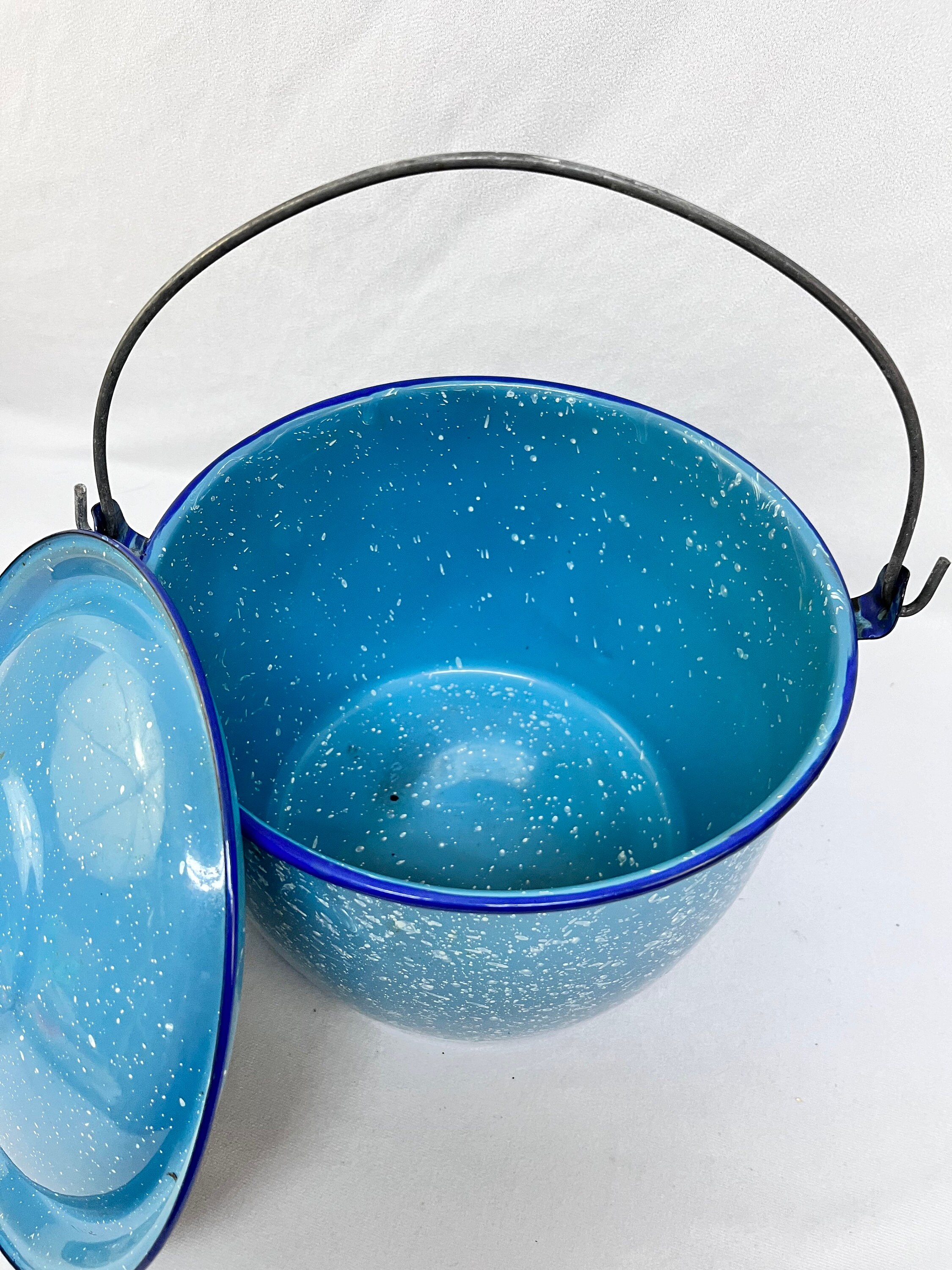 Vintage Large Enamelware Pot, Blue and White Speckled Pot With Lid - Etsy