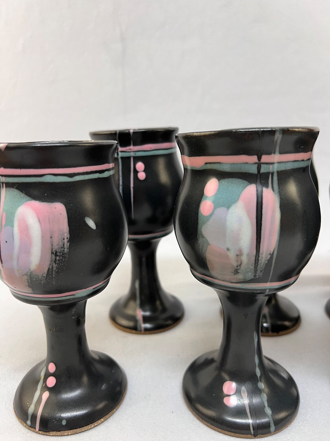 Hand Painted Grey Ceramic Goblets - Set of 7 - Etsy