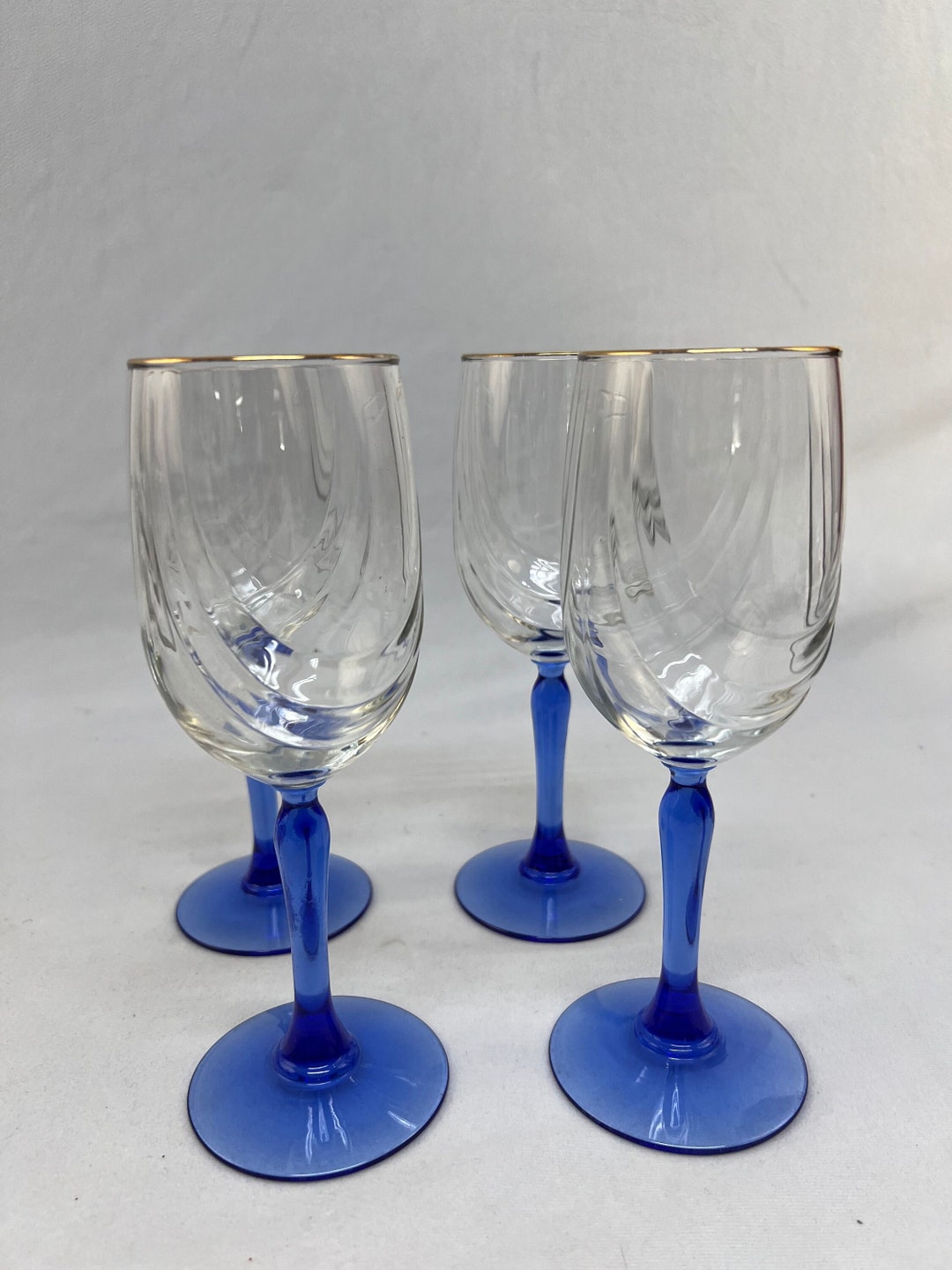 Blue Stem Gold Rimmed Glasses Set Of 4 Etsy