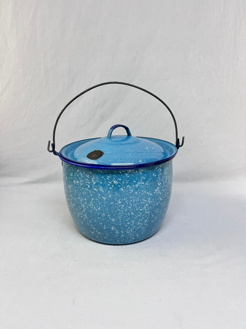 Vintage Large Enamelware Pot, Blue and White Speckled Pot With Lid - Etsy