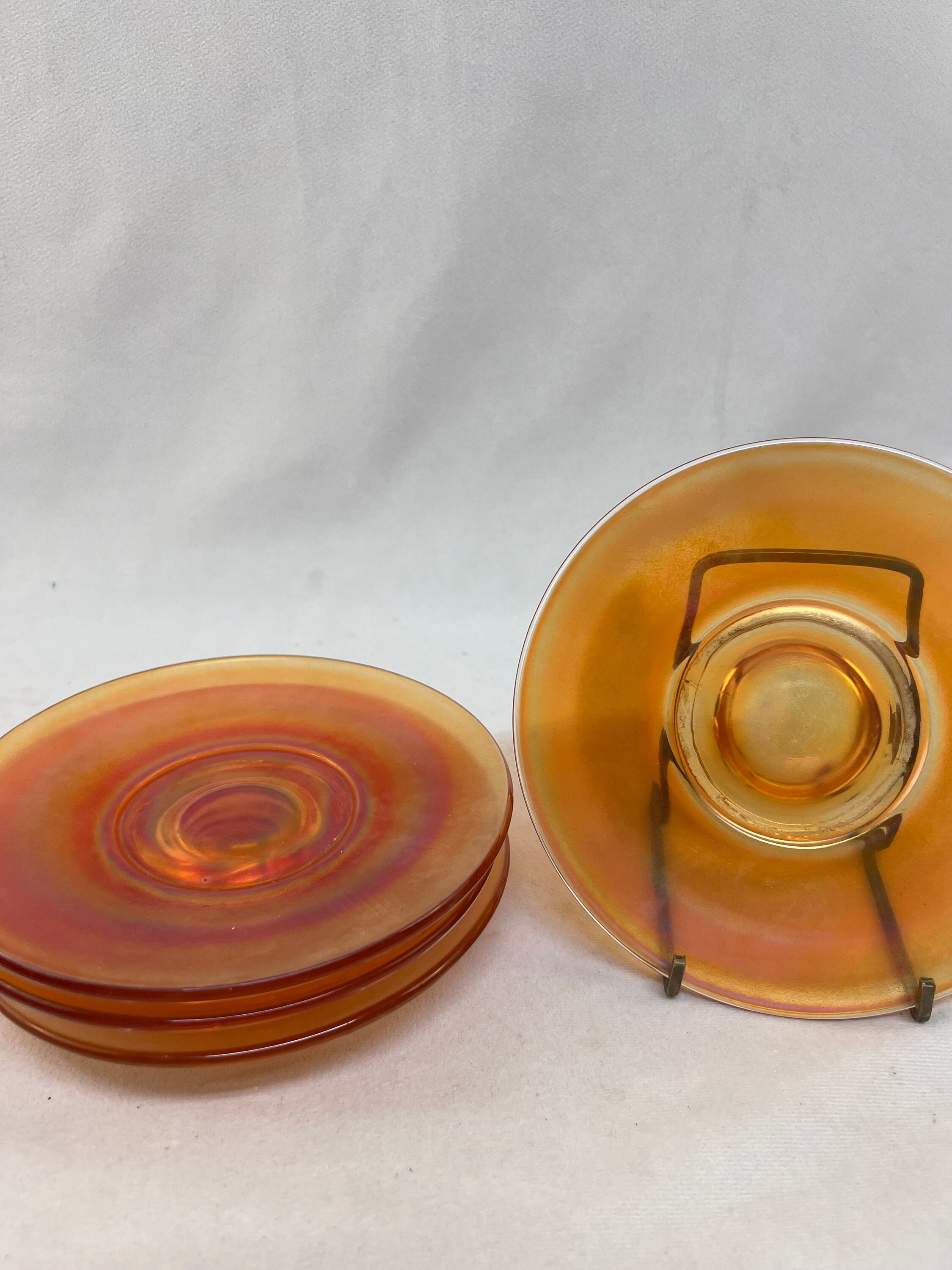 Vintage 1960s Iridescent Carnival Glass Saucers Set Of 4 Etsy