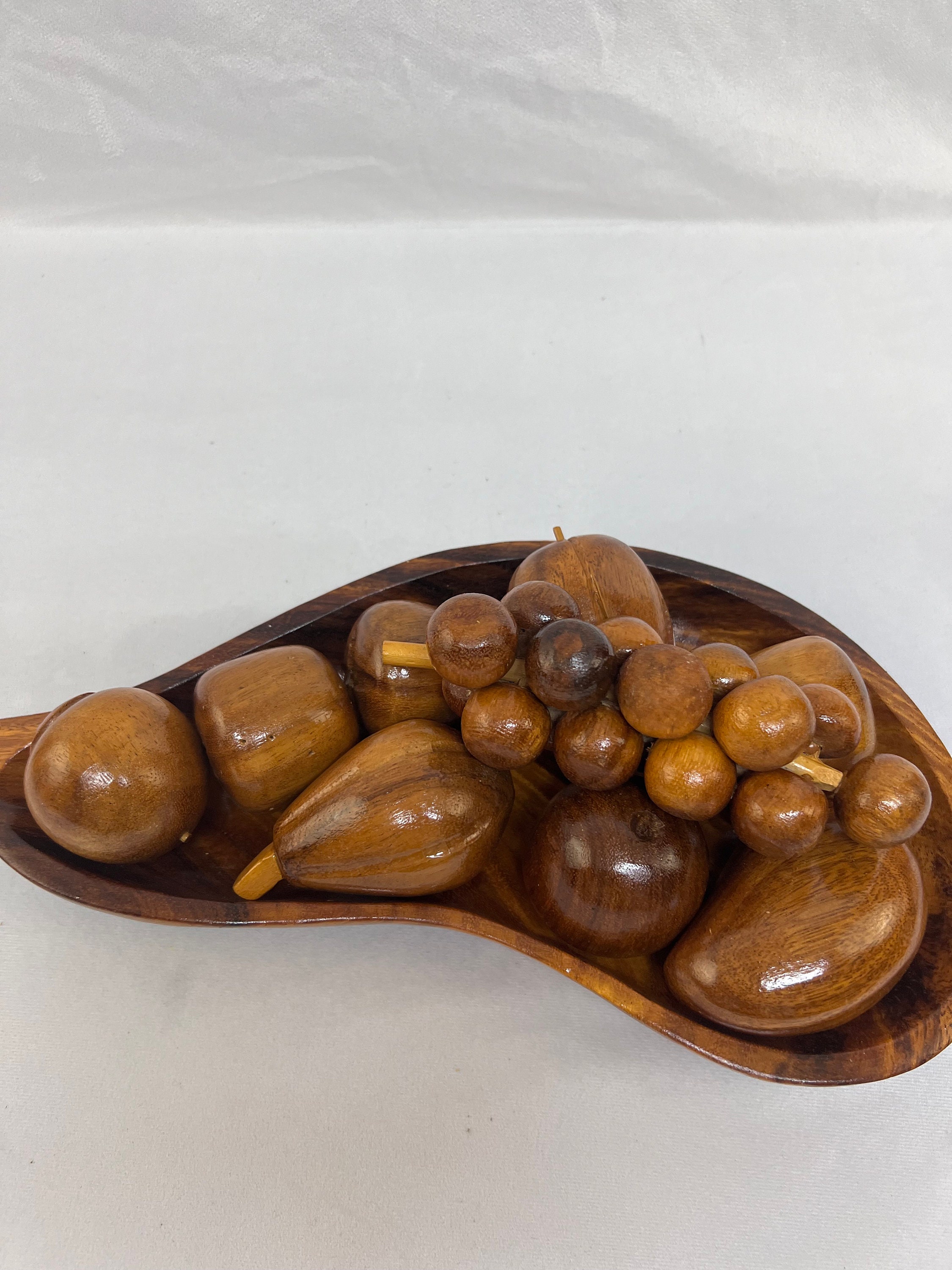 Vintage Wood Fruit Platter & 10 Piece Fruit Set - Etsy