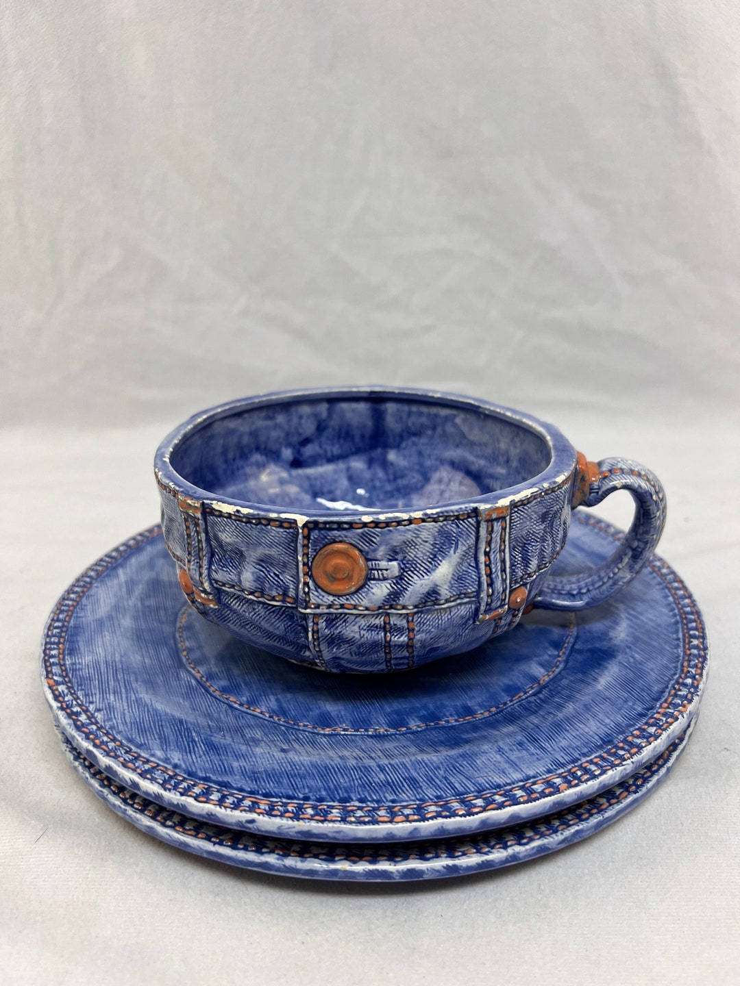 Denim Ceramic Plates and Soup Bowl - Etsy