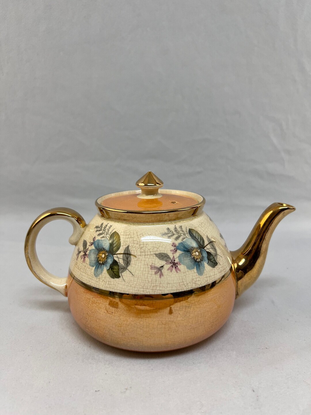 Orange and Gold Floral Lusterware Teapot - Etsy