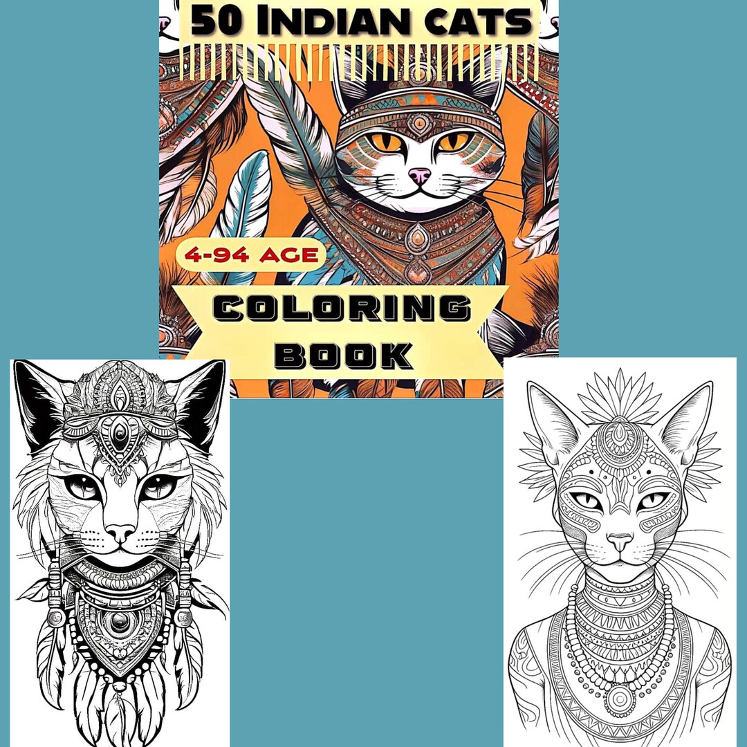50 Cats Like American Native, Indian Cats, Digital Coloring Book ...