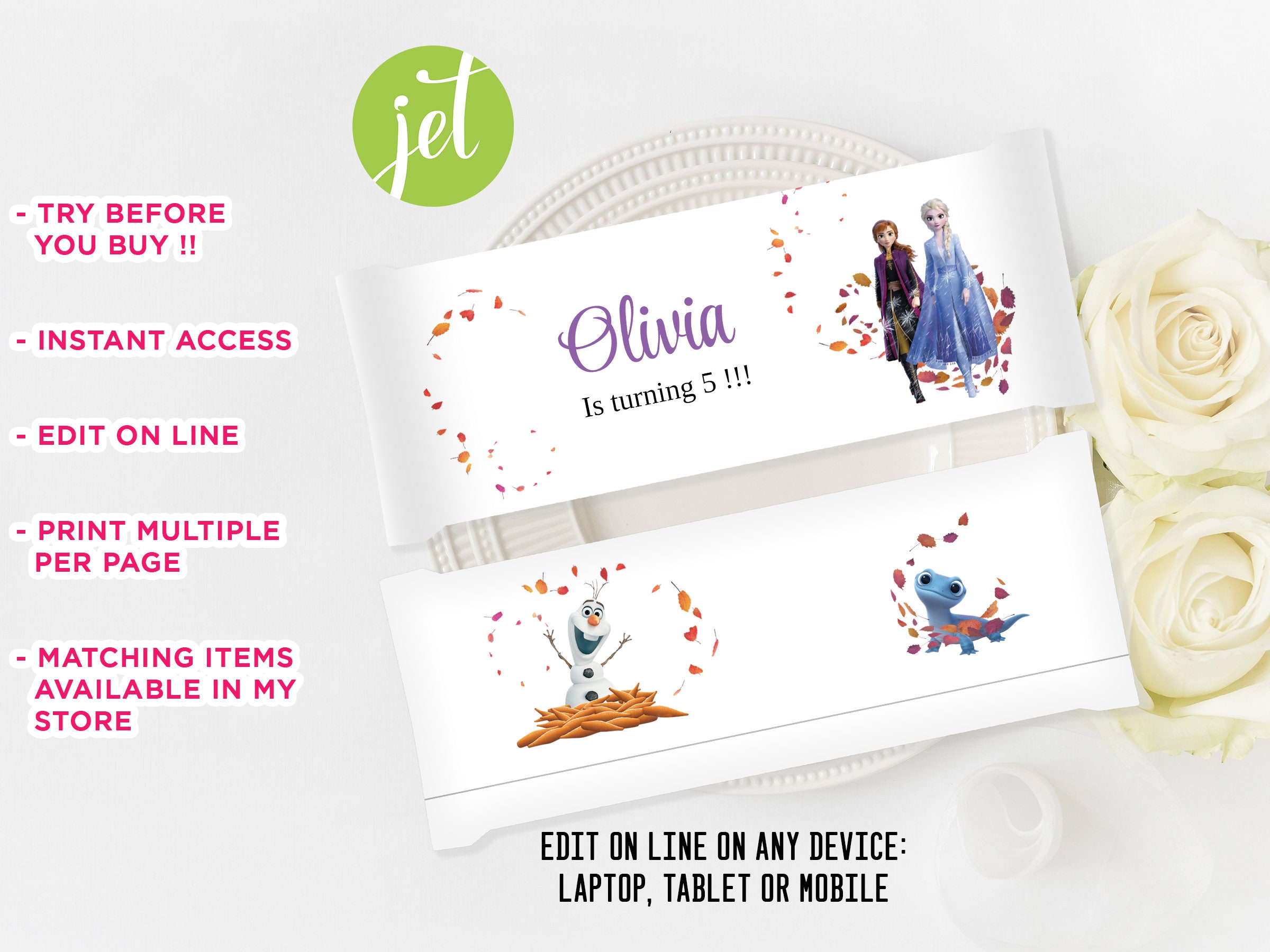 Editable Frozen Chip Bag Wrapper Label Elsa Anna Olaf Kristoff Sven Ice ...