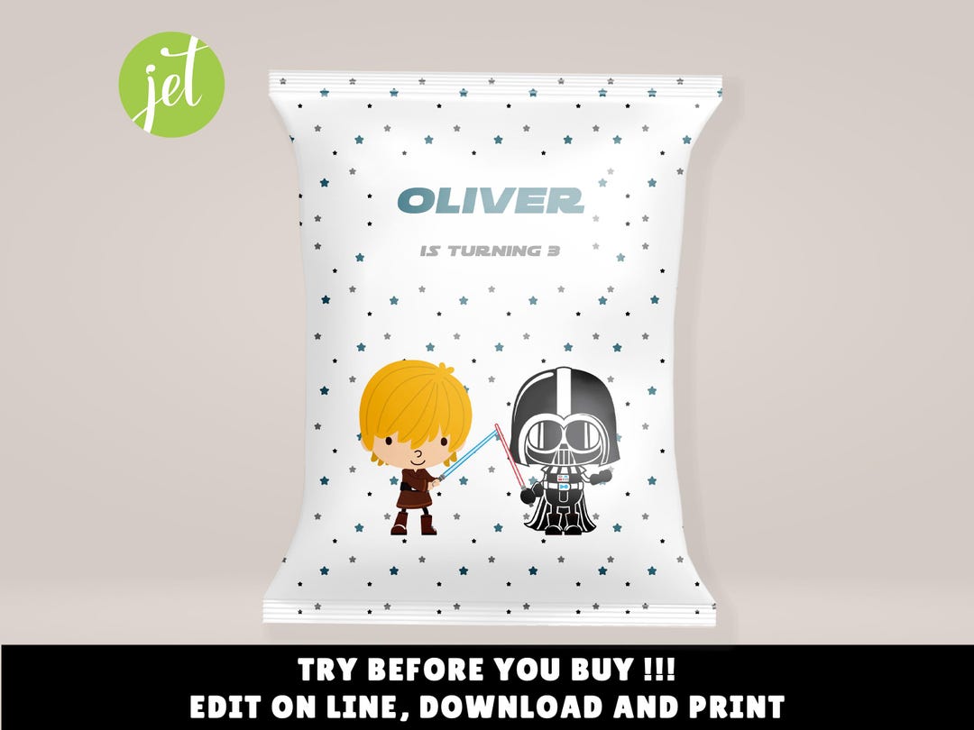 Star Wars Chip Bag Printable, Editable Template, Star Wars Custom Party ...