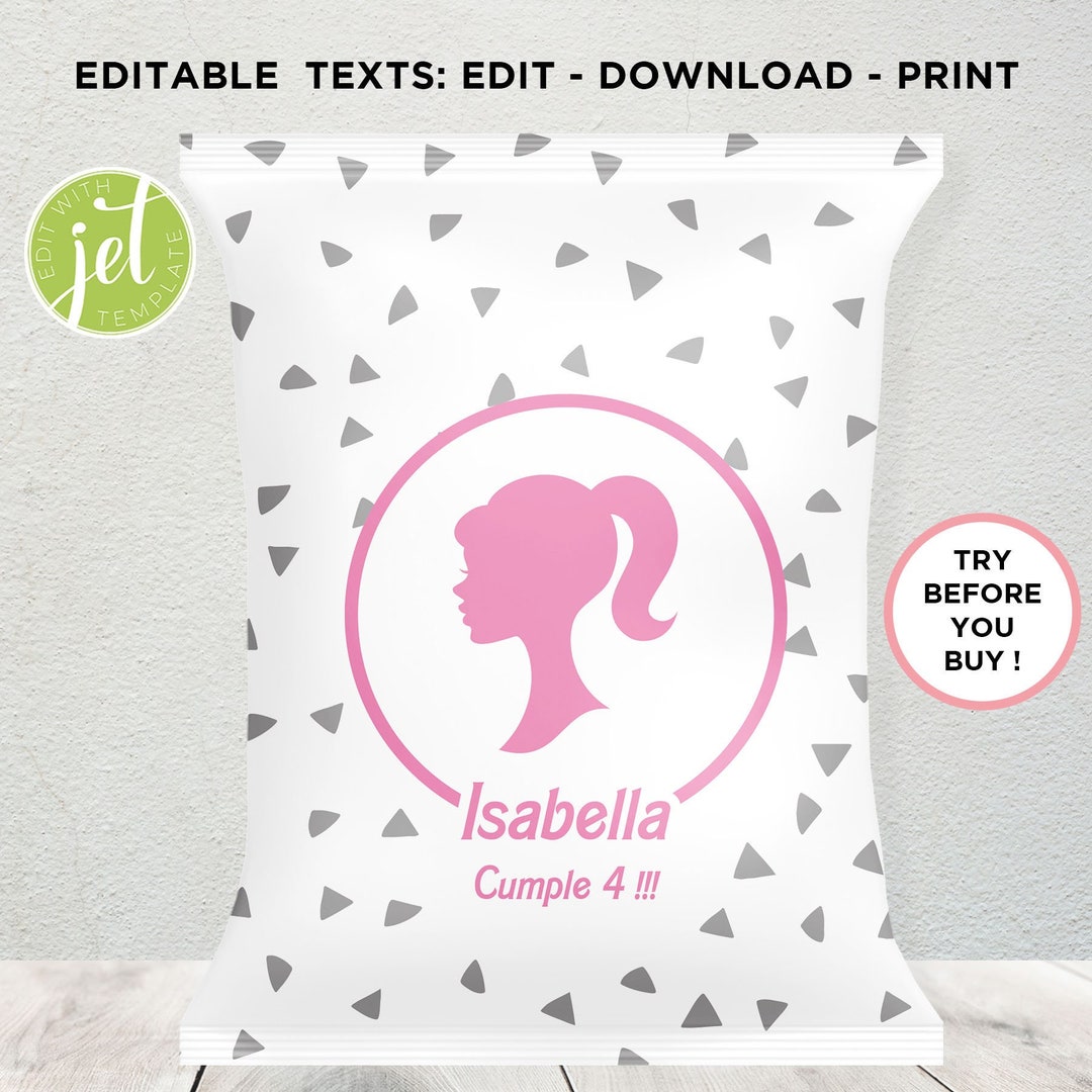 Pink Doll Chips Bag Wrapper Printable Chip Bag Wrapper Girls - Etsy