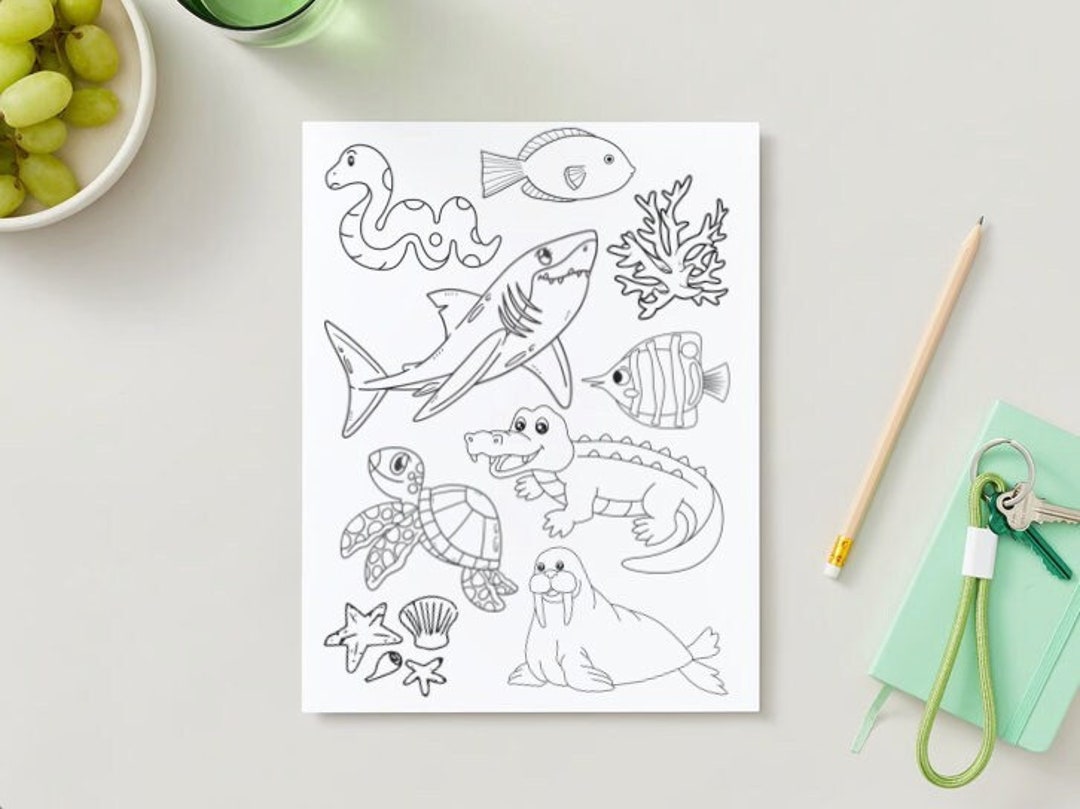 Printable Sea Creatures Coloring Page - Etsy