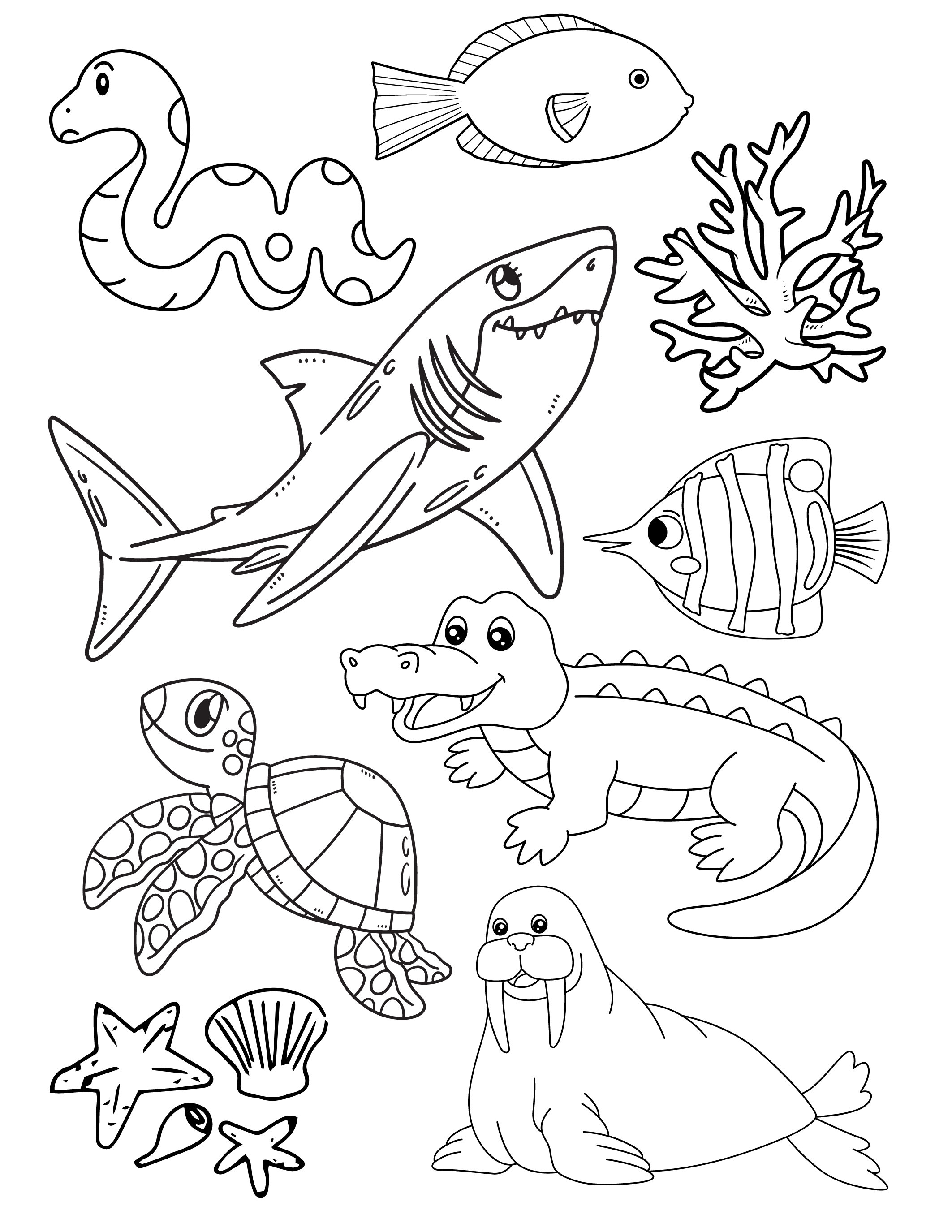Printable Sea Creatures Coloring Page - Etsy