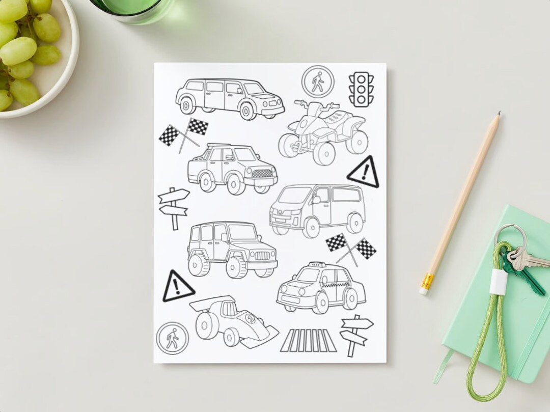 Printable Cars and Road Signs Coloring Page - Etsy Australia