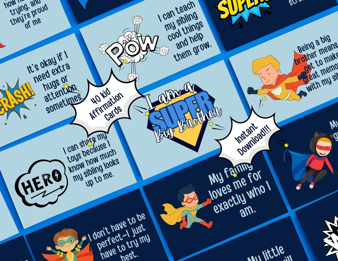 Superhero Kid Affirmation Card Big Brother Gift New Sibling Digital ...