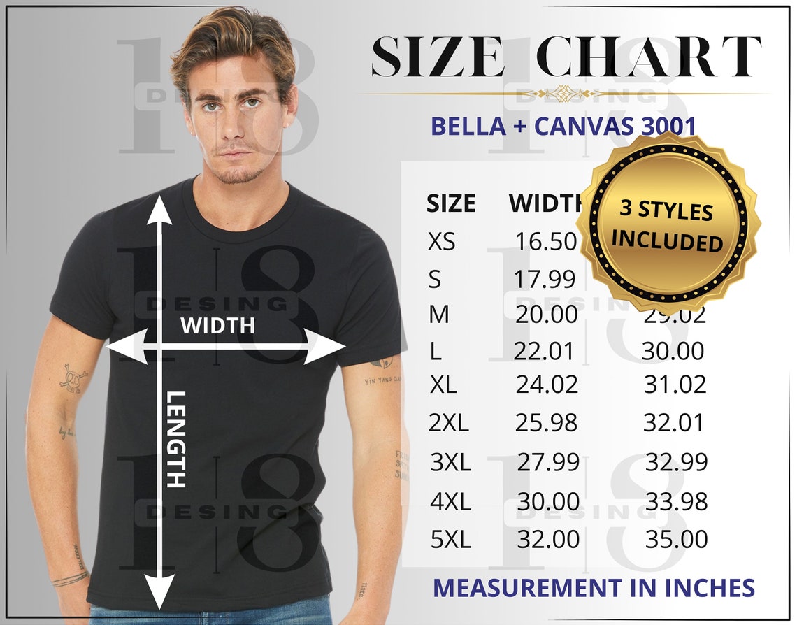 Bella Canvas 3001 Size Chart | Bella Canvas Size Chart | Size Chart ...