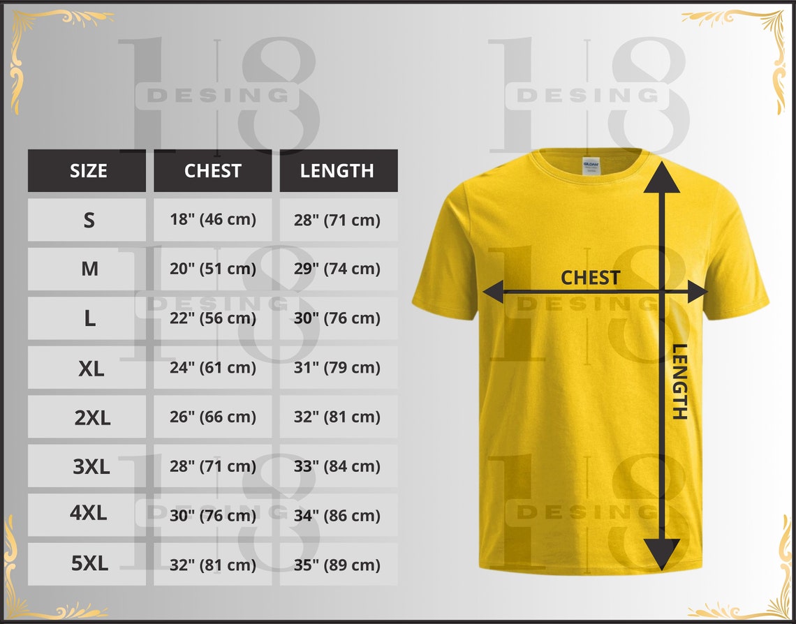 Size Chart Gildan 5000 Inch & Cm, Metric Size Guide, G5000 Size Table ...