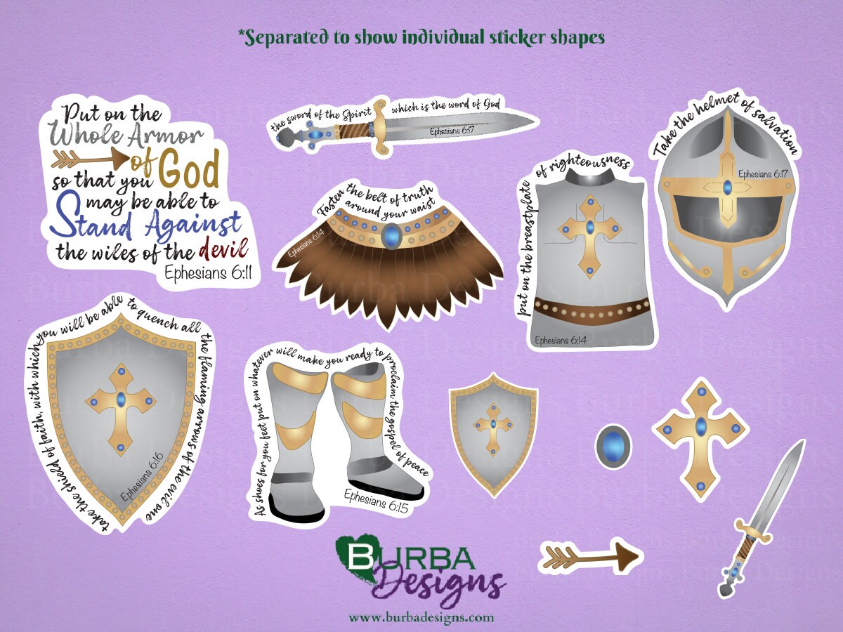 Armor of God Scripture Sticker Sheet - Bible Quote Stickers, Water ...