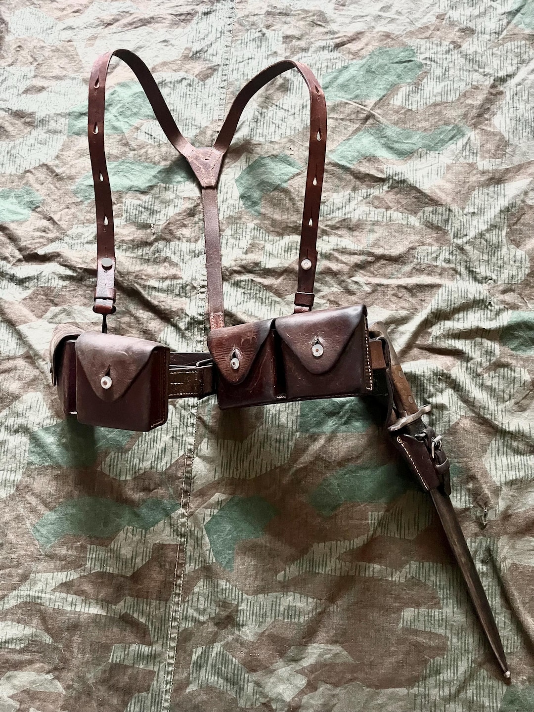 WW2 Vintage Swiss Webbing Y Straps Ammo Pouches Bayonet and Belt Set ...