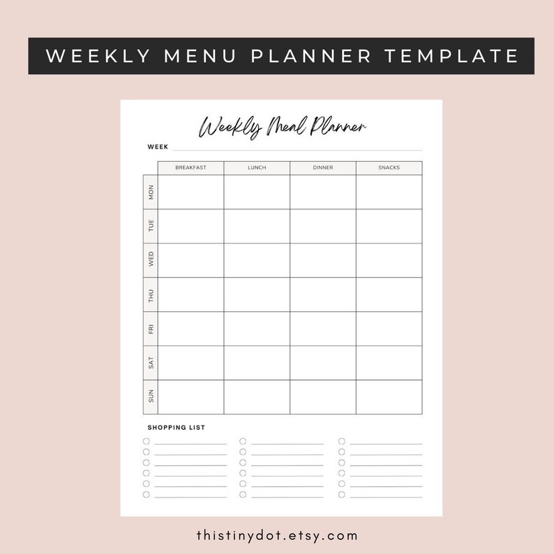 Weekly Meal Planner Template, Weekly Menu Planner Template, Includes ...