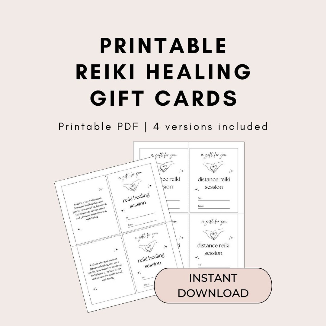 Printable Reiki Healing Gift Cards 4 Versions Included - Etsy