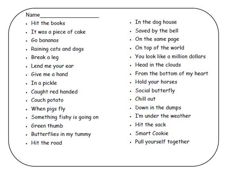 Learn Figurative Language Idiom Worksheet for Home School - Etsy