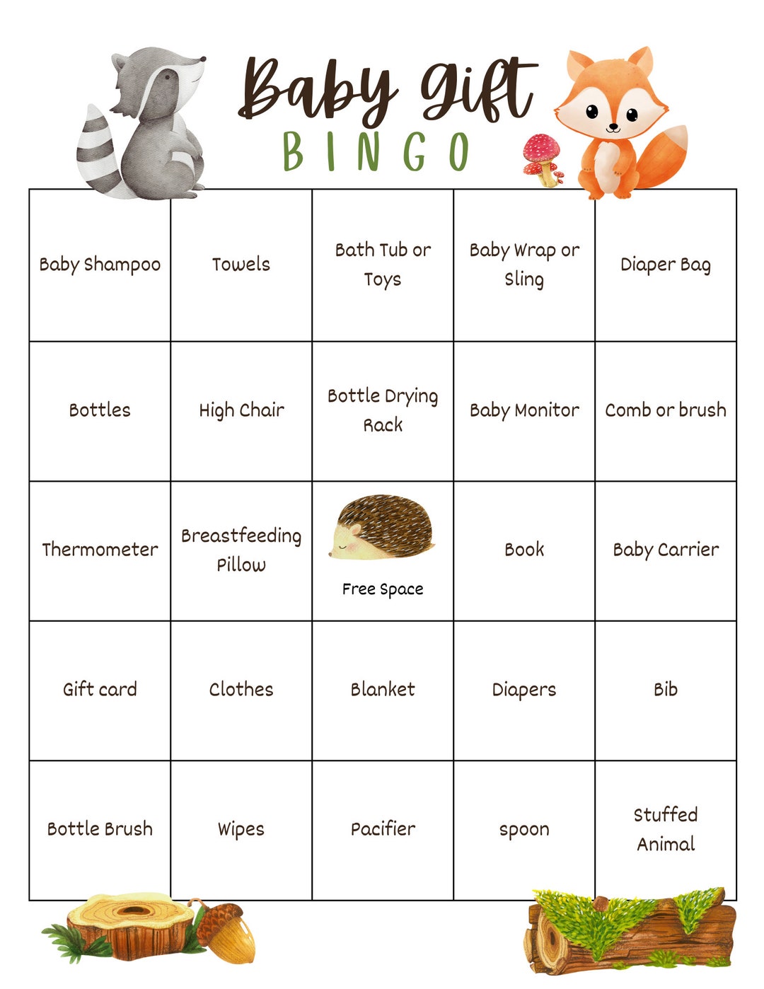 Woodland Baby Animals Baby Shower Games Gift BINGO - Etsy
