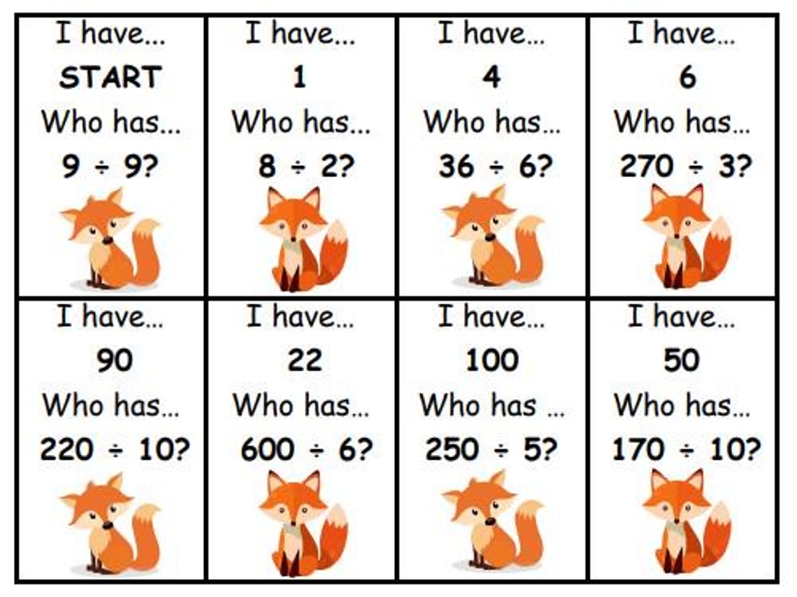 Division Facts Game: Homeschool Learning Activity (digital Download) - Etsy