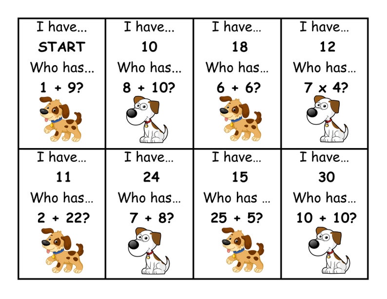 Addition 'I Have, Who Has' Game: Math Activity (digital Download) - Etsy
