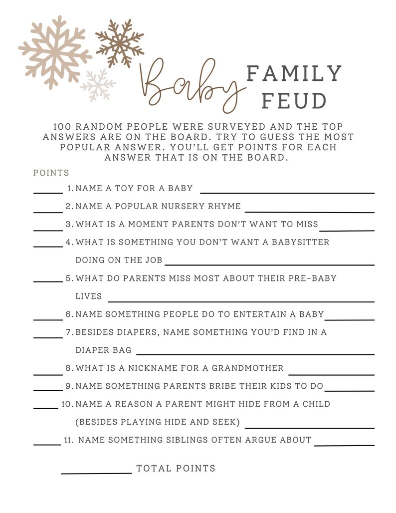 Baby It's Cold Outside Baby Shower Theme Unique Family Feud Game (3 ...