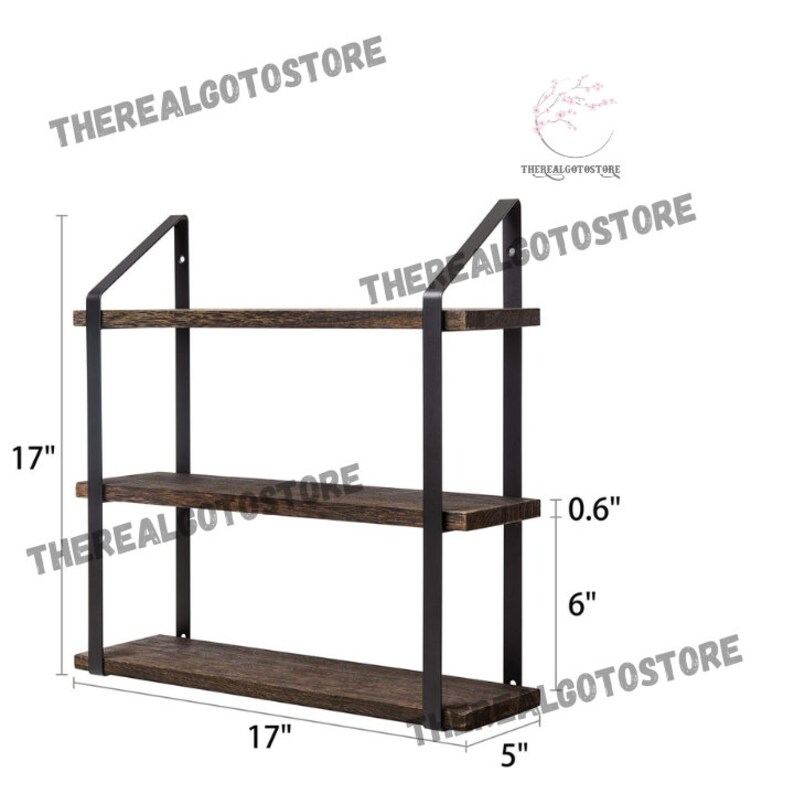 3 Tier Wood Shelf Metal Floating Shelves Rustic Shelves Bathroom ...