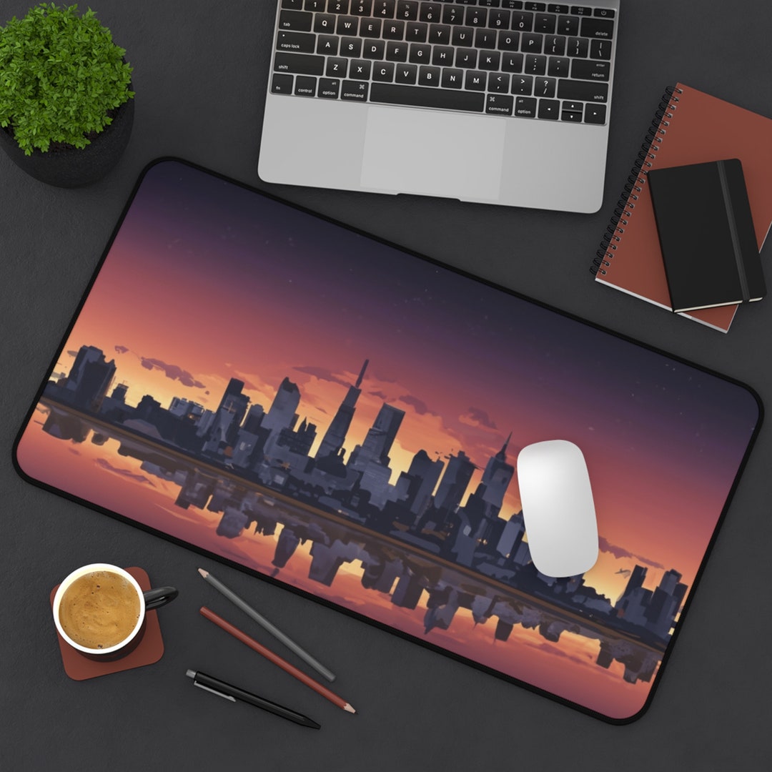 City Skyline Desk Mat, Gaming Desk Mat, Urban Sunset Desk Mat, Computer ...