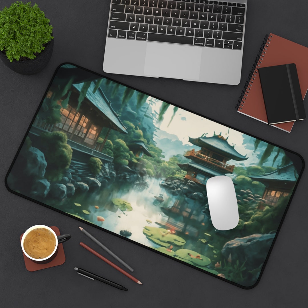 Japanese River Desk Mat, Gaming Desk Mat, Nature Desk Mat, Computer ...