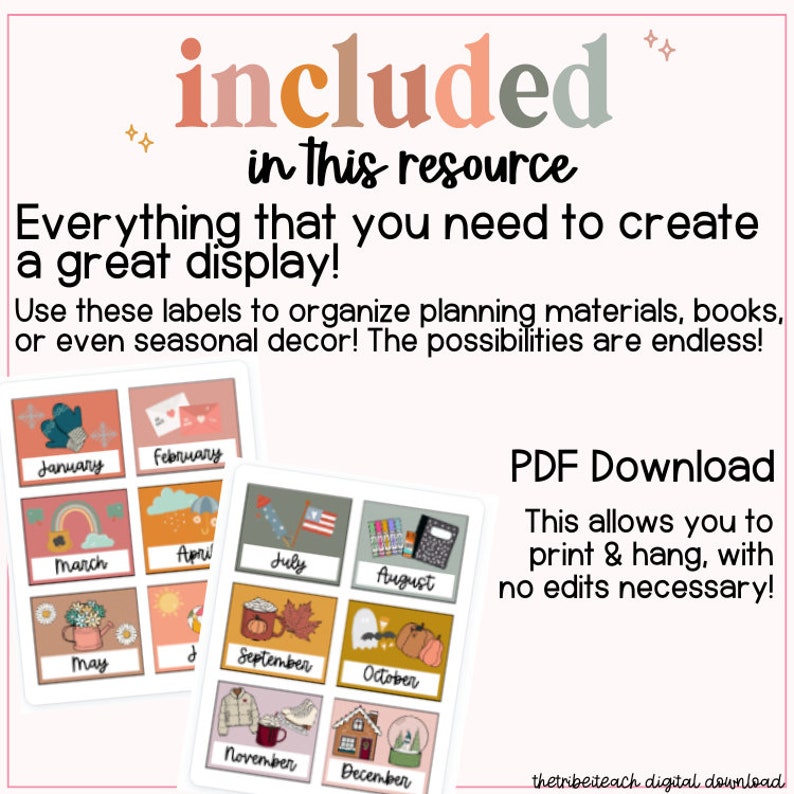 Classroom Labels, Monthly Labels, Boho Rainbow, Classroom Organization ...