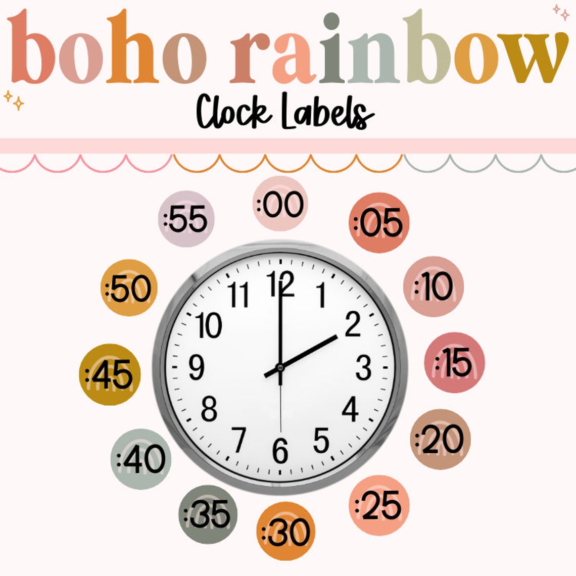 Classroom Clock Labels, Clock Labels, Boho Rainbow, Decor Bundle, Calm ...