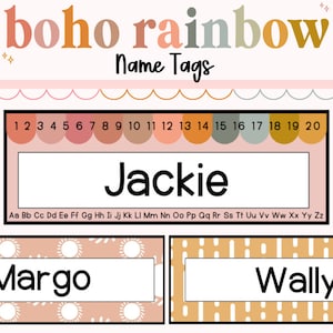 Classroom Name Tag, Student Name Plate, Editable, Boho Rainbow ...