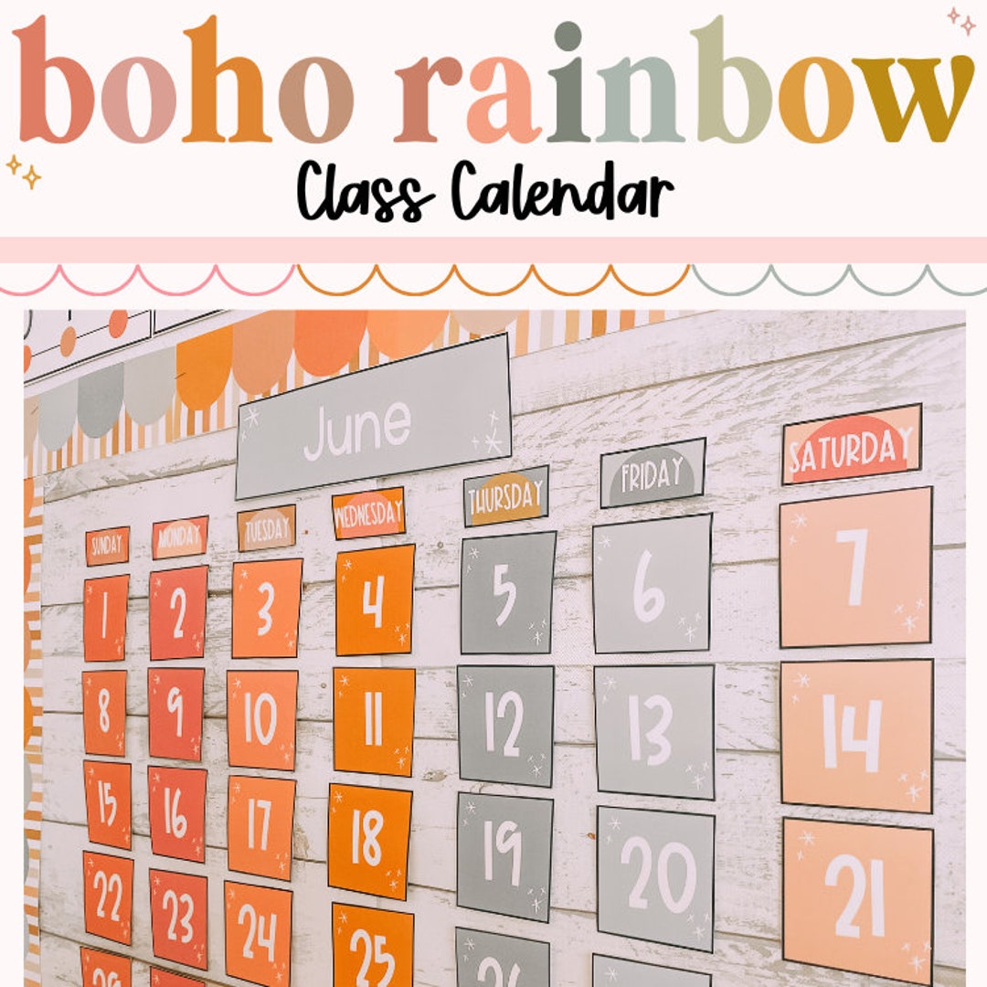 Classroom Calendar, School Calendar, Boho Rainbow, Decor Bundle, Calm ...