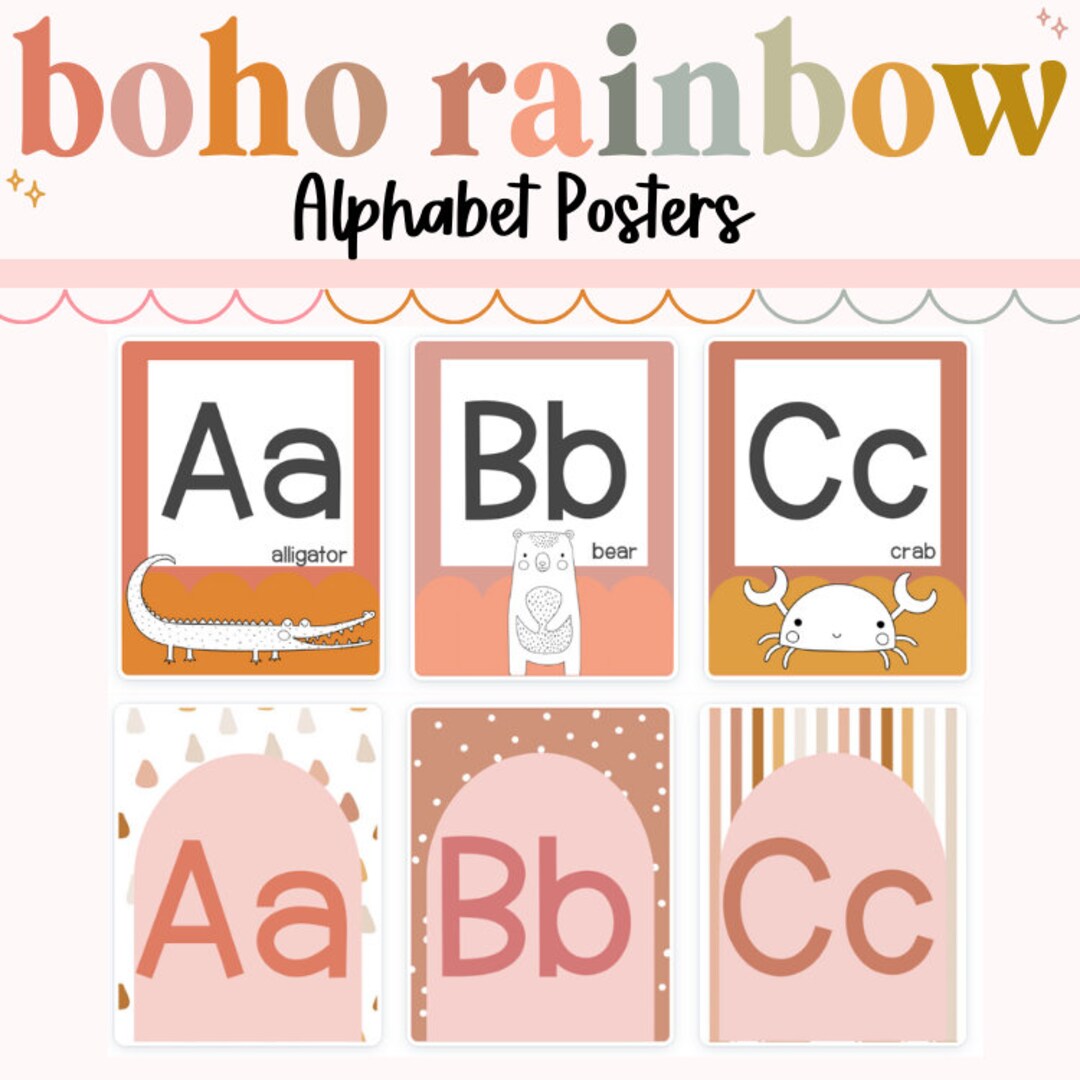 Primary Alphabet Posters, Boho Rainbow, Decor Bundle, Calm Classroom ...