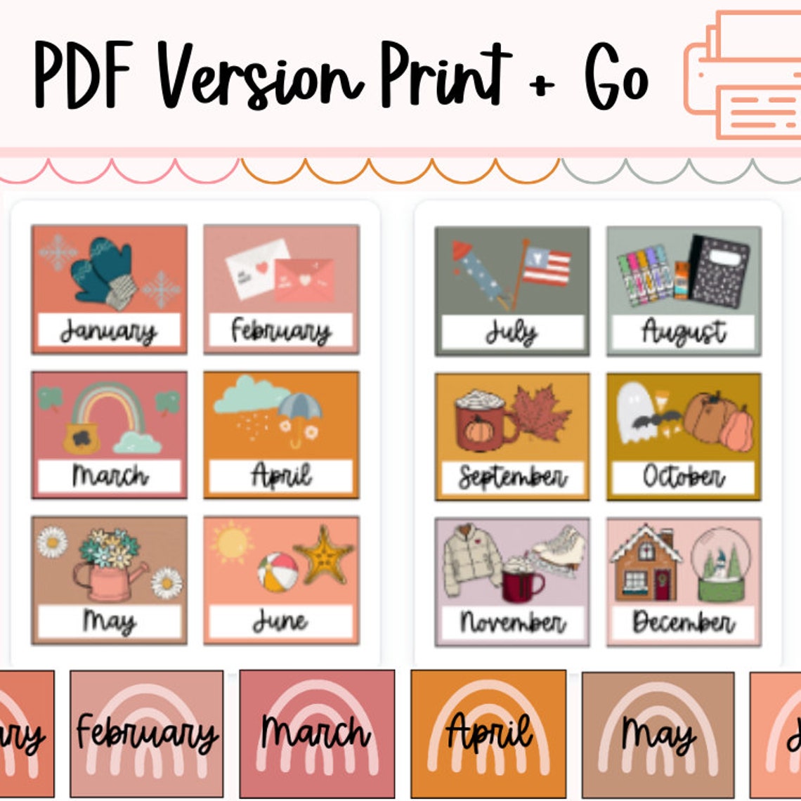 Classroom Labels, Monthly Labels, Boho Rainbow, Classroom Organization ...