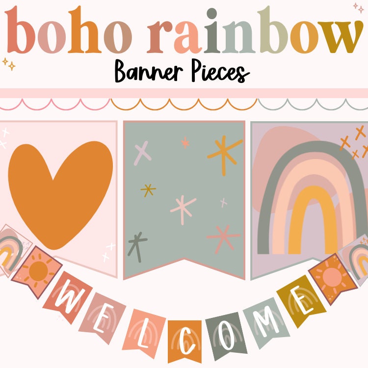 Banner Pieces, Classroom Banner, Boho Rainbow, Classroom Organization ...