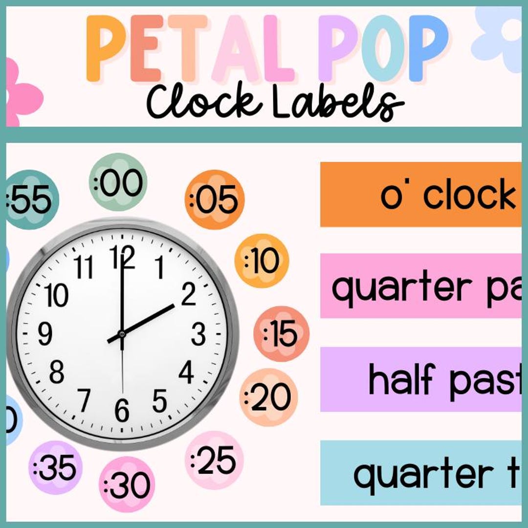 Clock Labels, Pastel Classroom, Floral Classroom, Bright Classroom ...