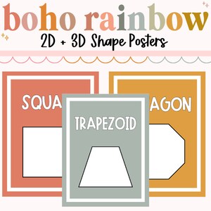 2D + 3D Shape Posters, Boho Rainbow Decor Bundle, Editable Posters ...
