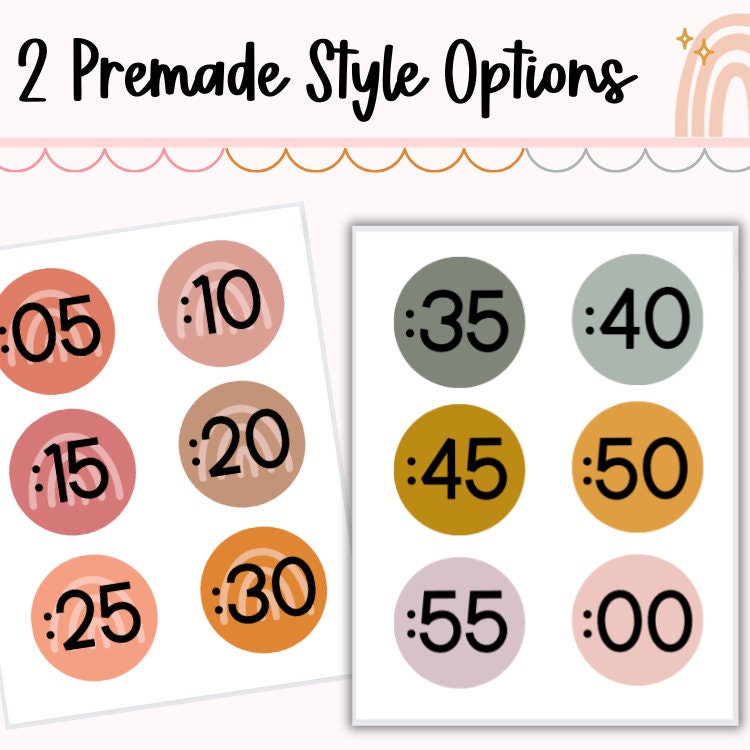 Classroom Clock Labels, Clock Labels, Boho Rainbow, Decor Bundle, Calm ...