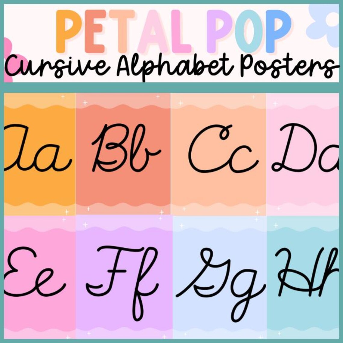 Cursive Alphabet Posters, Pastel Classroom, Floral Classroom, Bright ...