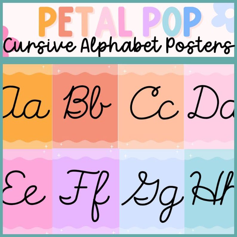 Cursive Alphabet Posters, Pastel Classroom, Floral Classroom, Bright ...