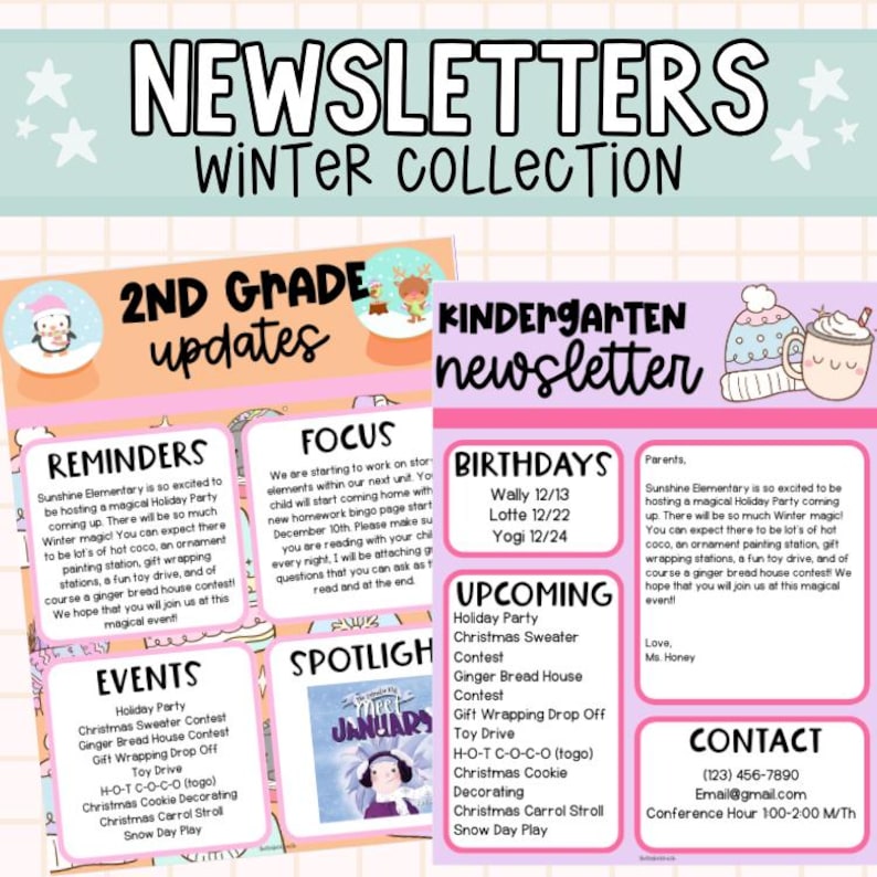 Winter Newsletters, Newsletter Template, Class Newsletter, Editable ...