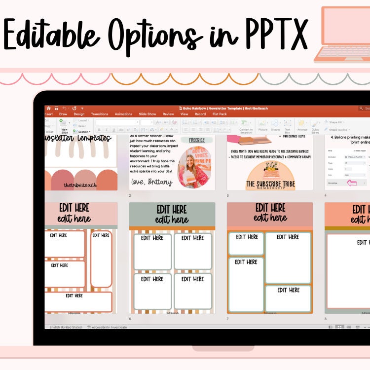 Newsletter Template, Class Newsletter, Boho Rainbow, Editable Template ...