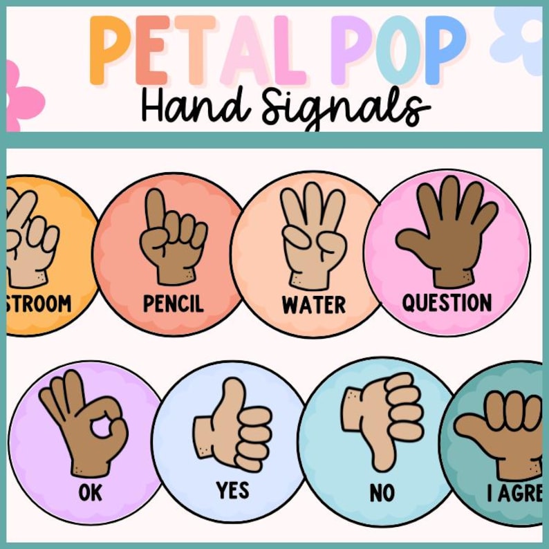 Hand Signals, Pastel Classroom, Floral Classroom, Bright Classroom ...