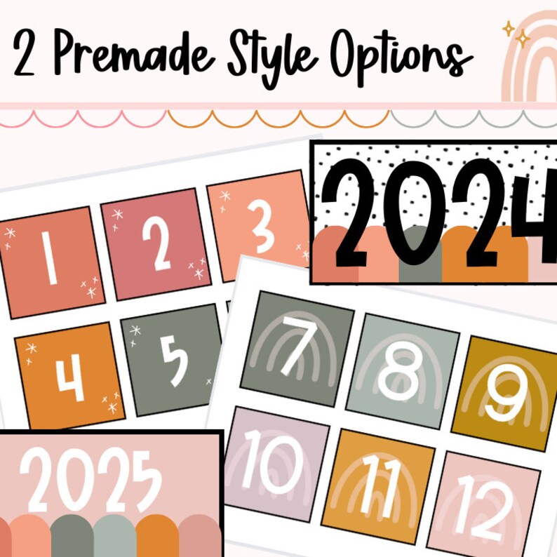 Classroom Calendar, School Calendar, Boho Rainbow, Decor Bundle, Calm ...