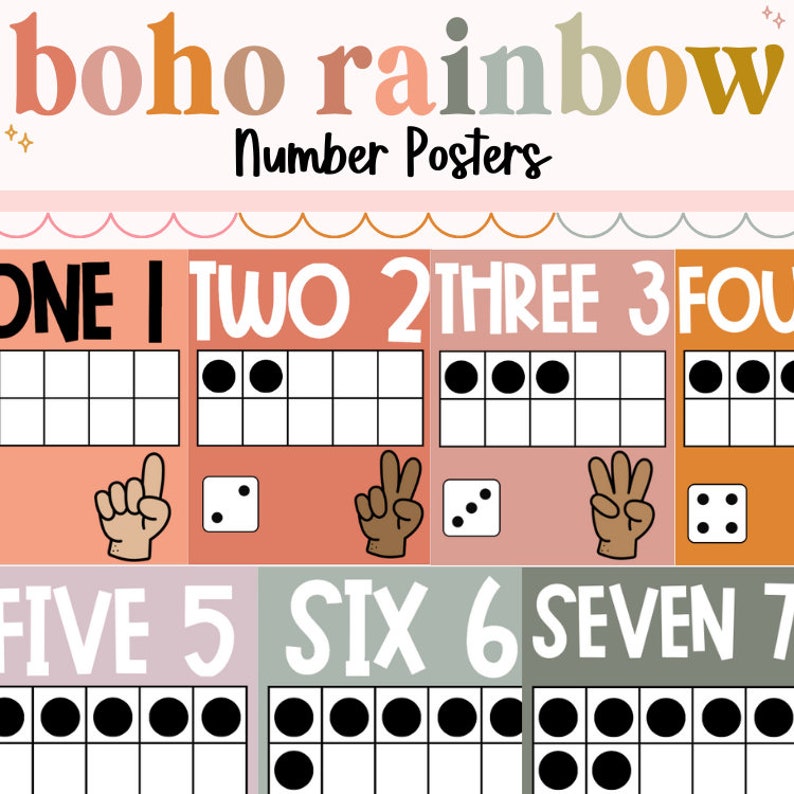 Number Posters, Math Posters, Boho Rainbow, Classroom Organization ...