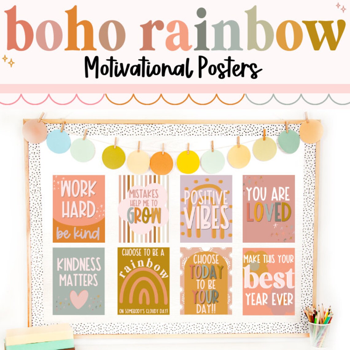 Classroom Motivational Posters, Classroom Posters, Boho Rainbow ...